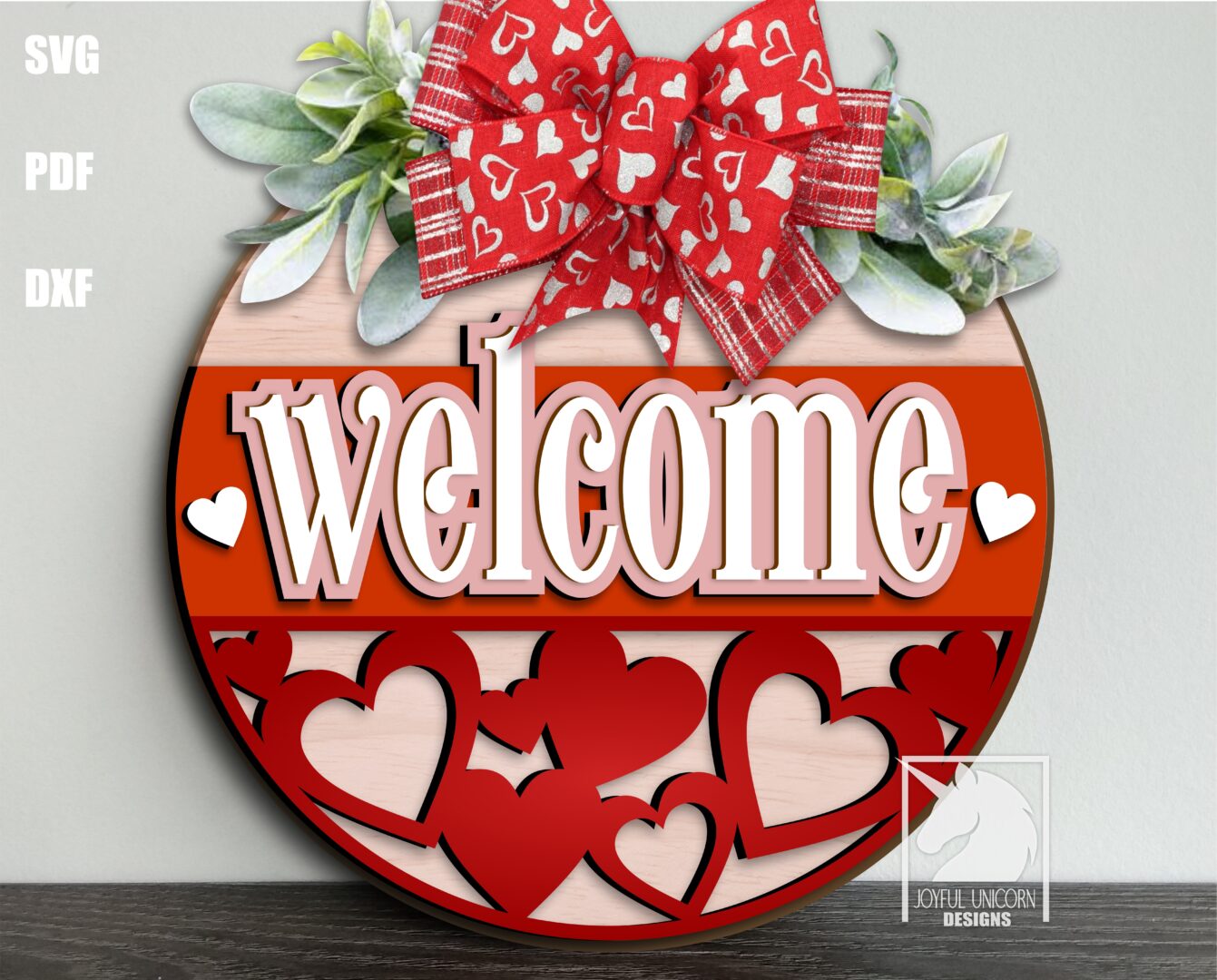 Valentine’s Day Welcome Sign SVG, Hearts Door Hanger SVG, Love Wood ...