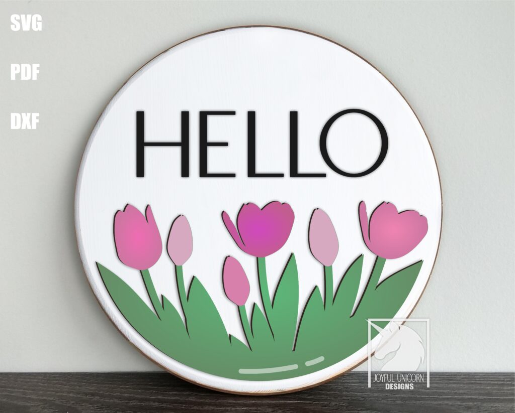 Hello Spring Sign SVG, Tulip Door Hanger SVG, Hello Welcome Sign SVG ...