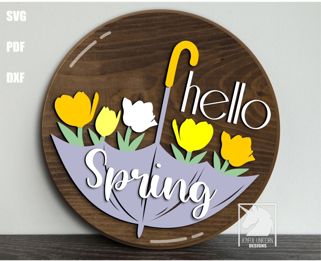 Hello Spring Sign SVG, Umbrella Door Hanger SVG, Tulip Door Hanger SVG ...