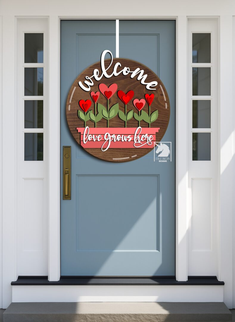 Love Grows Here Door Hanger SVG, Valentine’s Day Welcome Sign SVG ...