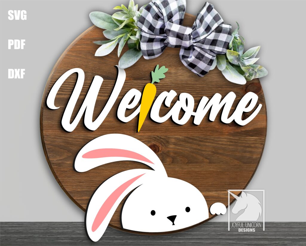 Easter Bunny welcome Sign SVG, Bunny Door Hanger SVG, Easter Cut File ...