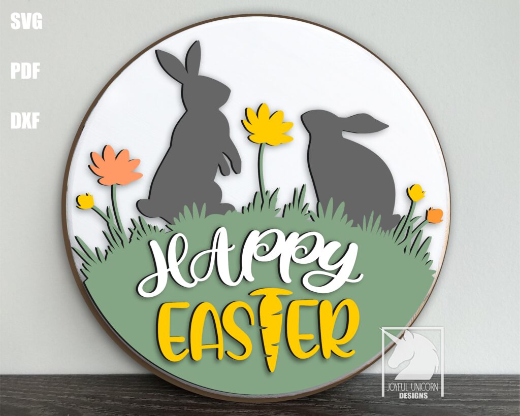 Happy Easter Round Sign SVG, Easter Bunny Door Hanger SVG, Easter ...