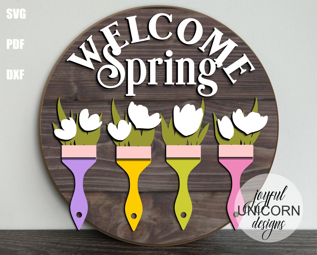 Welcome Spring Round Sign SVG, Tulip Door Hanger SVG, Glowforge and ...