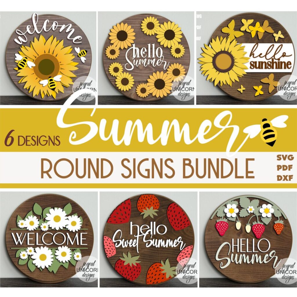 Summer Wood Round Signs SVG Bundle, Summer Door Hangers Bundle, Laser ...