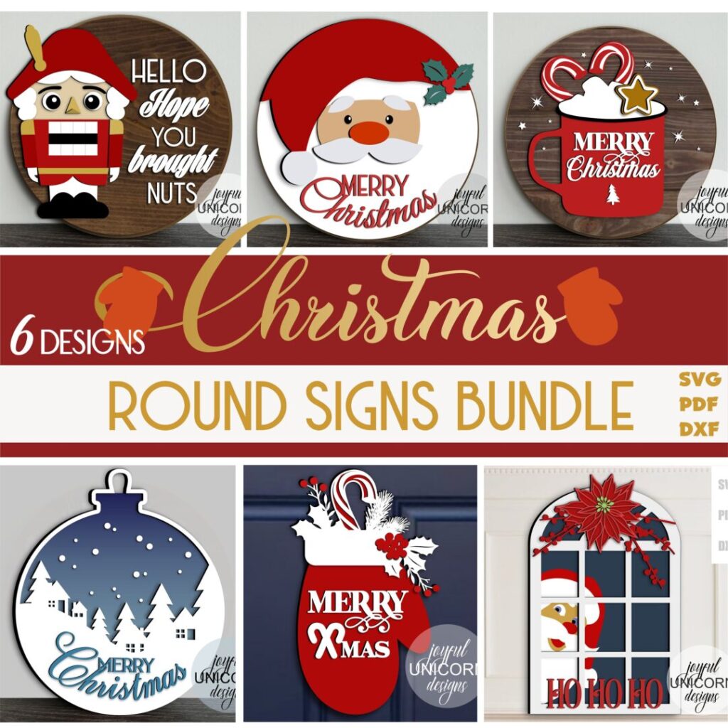 Christmas Door Hanger SVG Bundle, Glowforge Ready Files, Christmas ...