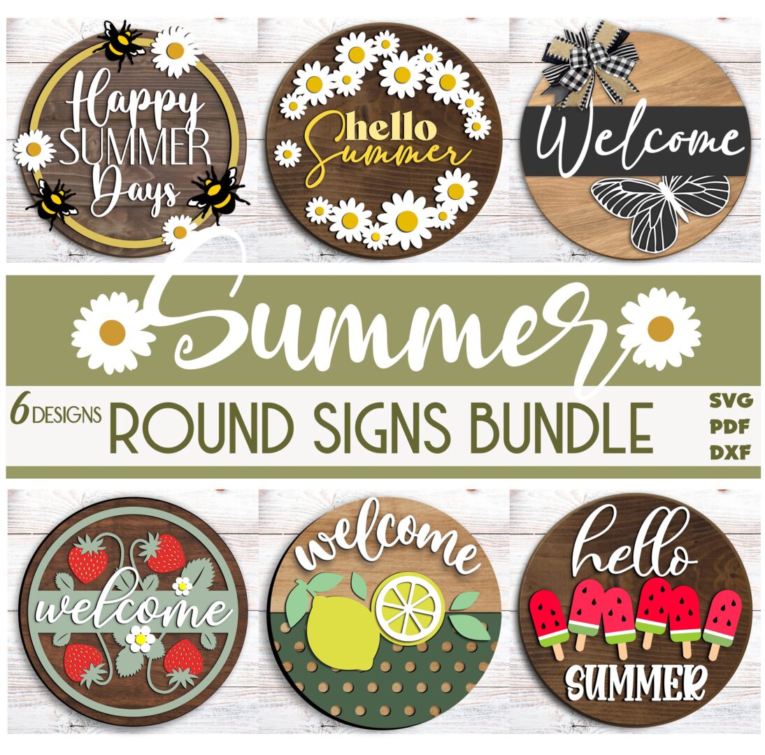 Summer Round Sign Bundle, Summer Door Hangers Bundle, Summer Welcome ...