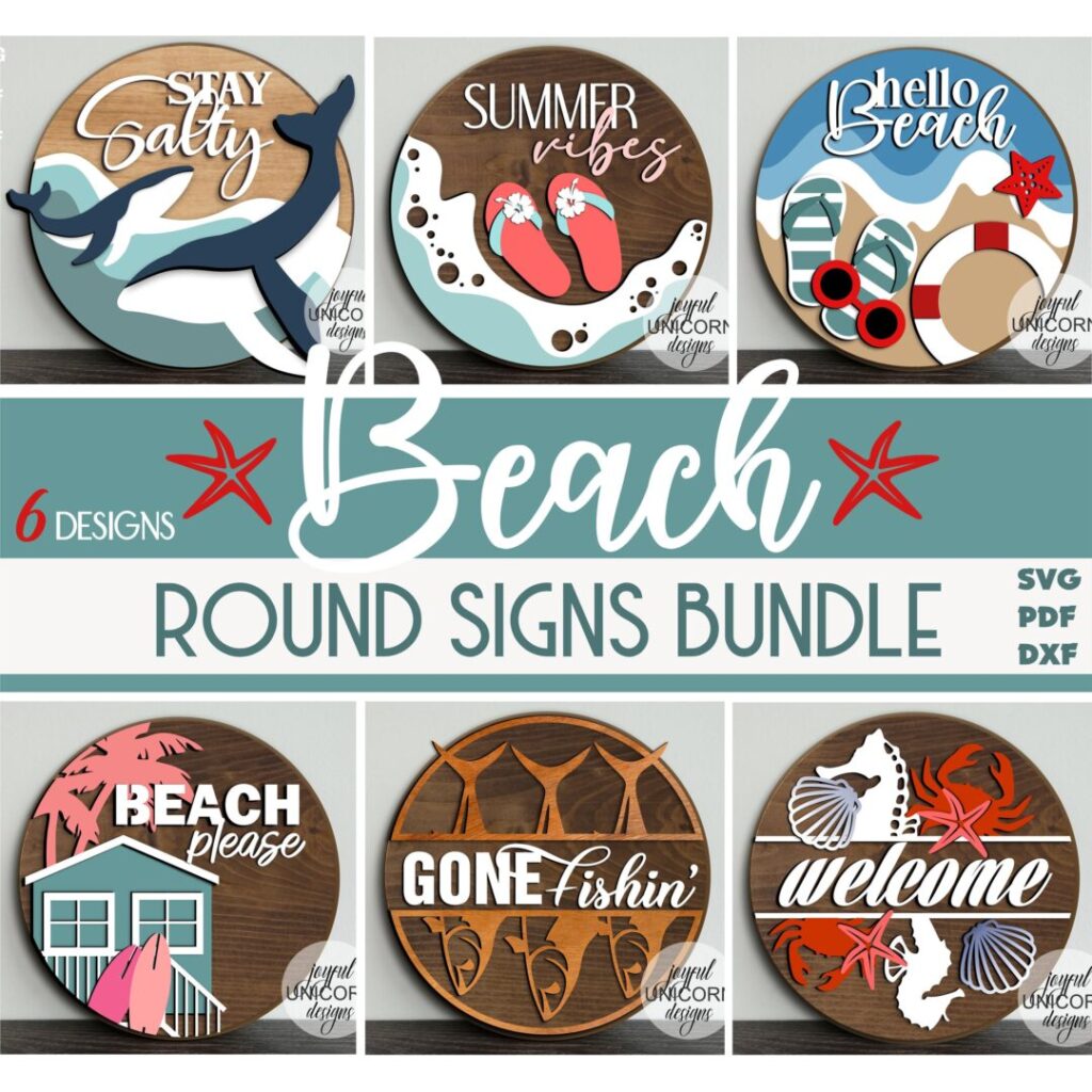 Beach House Welcome Signs SVG Bundle, Beach Door Hangers SVG, Glowforge ...