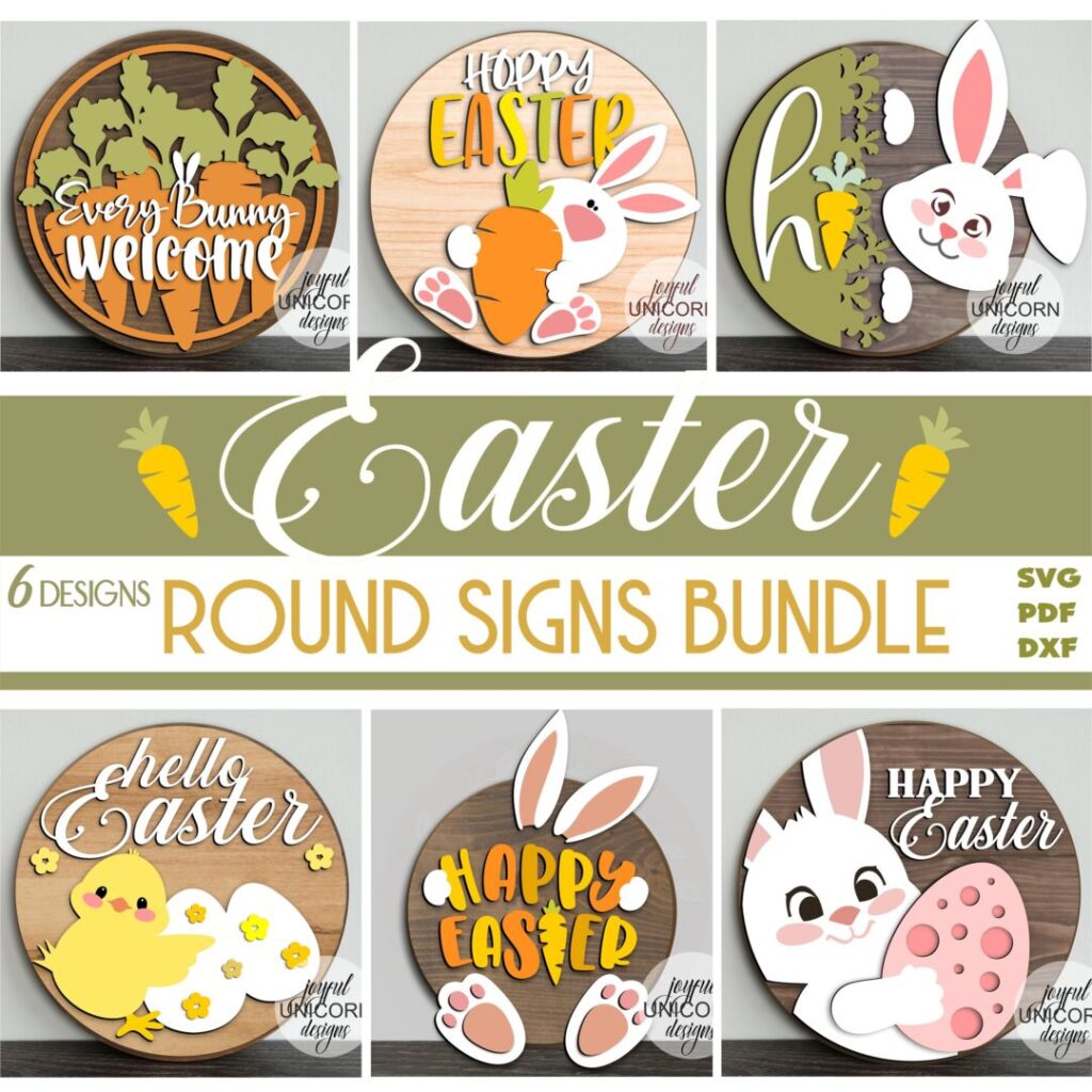 Easter Wood Round Signs SVG Bundle, Easter Door Hangers SVG, Glowforge ...