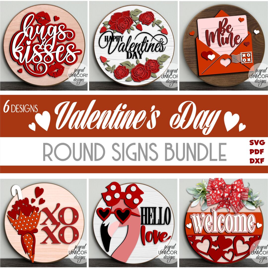 Valentine’s Day Round Signs SVG Bundle, Valentine Welcome Door Hangers ...
