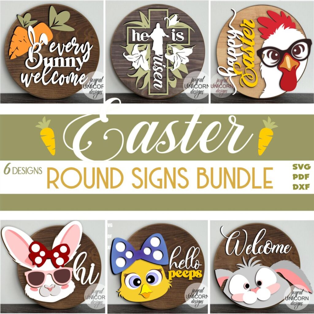 Easter Door Hanger SVG Bundle, Easter Wood Round Welcome Signs ...