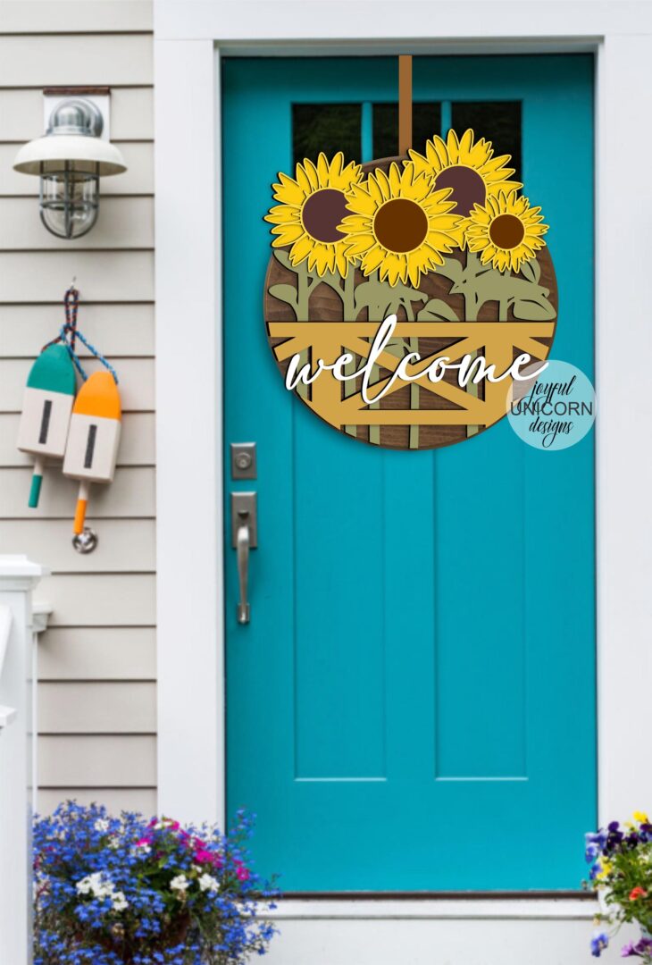 Sunflowers Welcome Sign SVG, Summer Door Hanger SVG, Floral Welcome ...