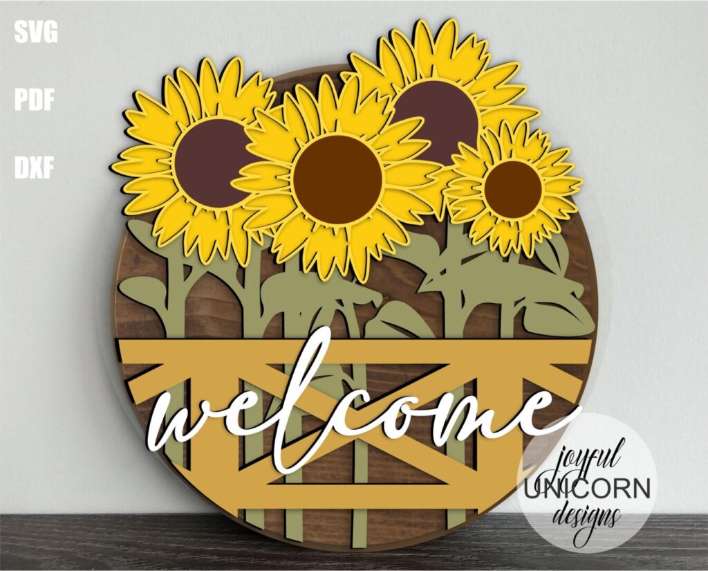 Sunflowers Welcome Sign SVG, Summer Door Hanger SVG, Floral Welcome ...