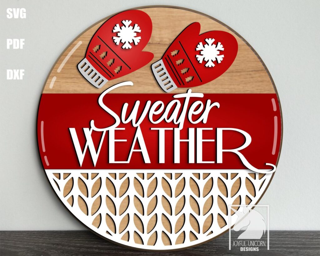 Sweater Weather Door Hanger SVG Winter Mittens Round Sign SVG Cozy ...