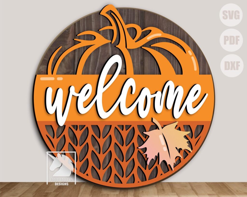 Pumpkin Welcome Sign SVG Fall Door Hanger DXF Autumn Round Sign Cut ...