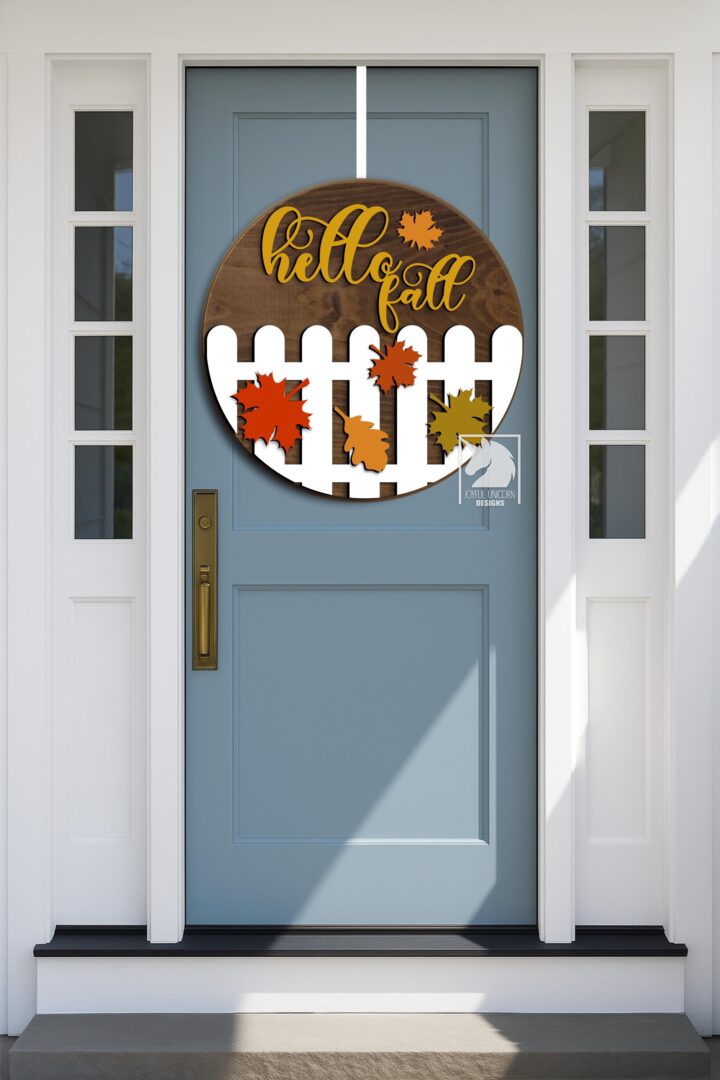 Hello Fall Door Hanger SVG Autumn Fence Round Sign Laser Cut File Fall ...