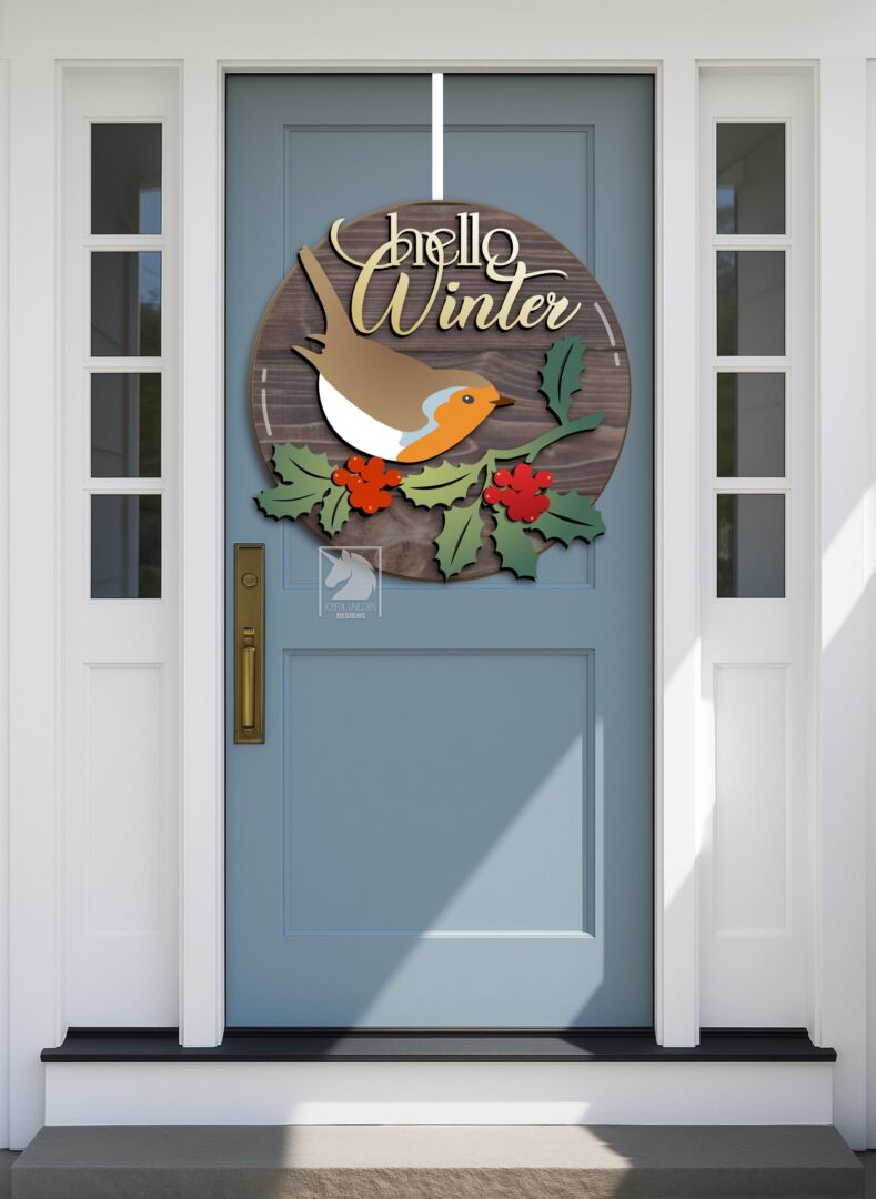 Hello Winter Round Sign SVG Robin Bird Door Hanger Laser Cut File ...