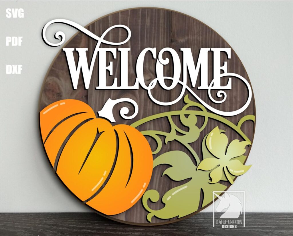 Welcome Fall Sign SVG Pumpkin Round Door Hanger DXF Autumn Porch Decor ...