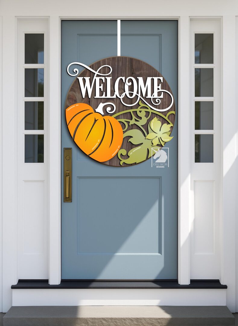 Welcome Fall Sign SVG Pumpkin Round Door Hanger DXF Autumn Porch Decor ...
