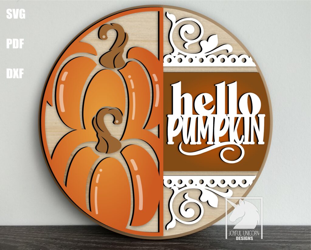 Hello Pumpkin Round Sign SVG, Fall Pumpkin Door Hanger Laser Cut File ...