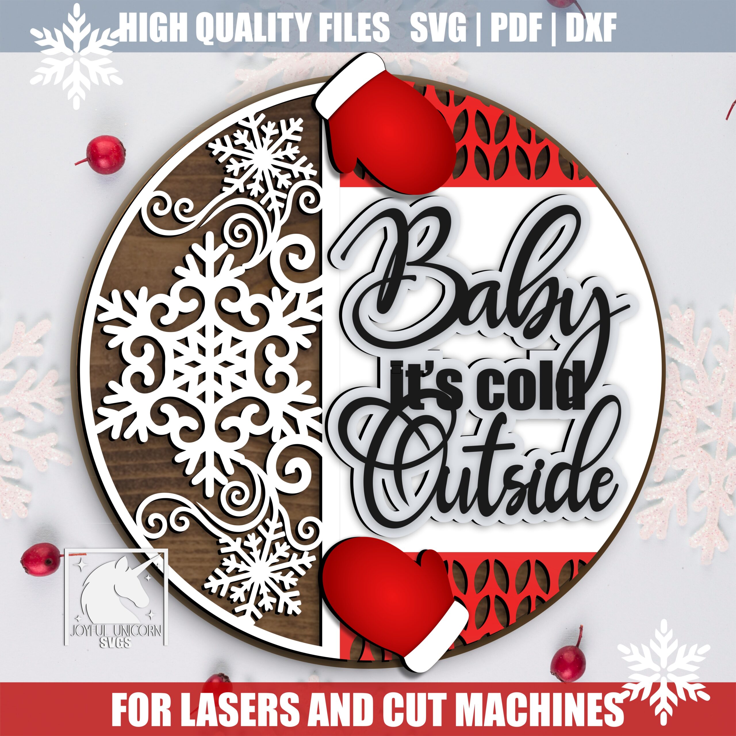 Christmas Mittens Door Hanger SVG: Snowflake Laser Cut File (Digital ...