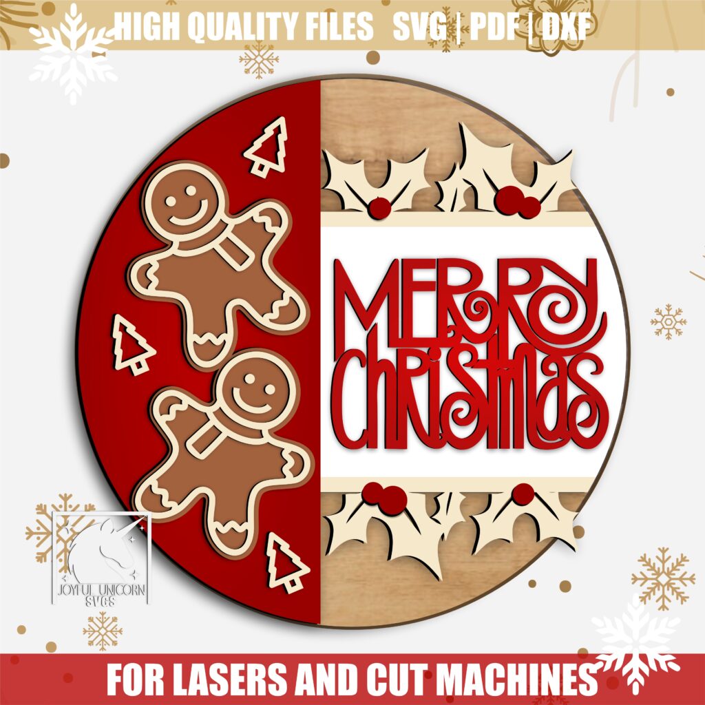Merry Christmas Gingerbread Men Cookie Sign SVG, Christmas Laser Cut ...