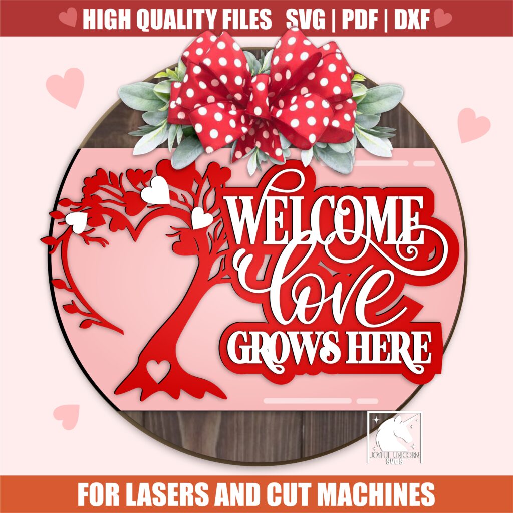 Love Grows Here Door Hanger SVG, Family Tree Welcome Sign SVG ...