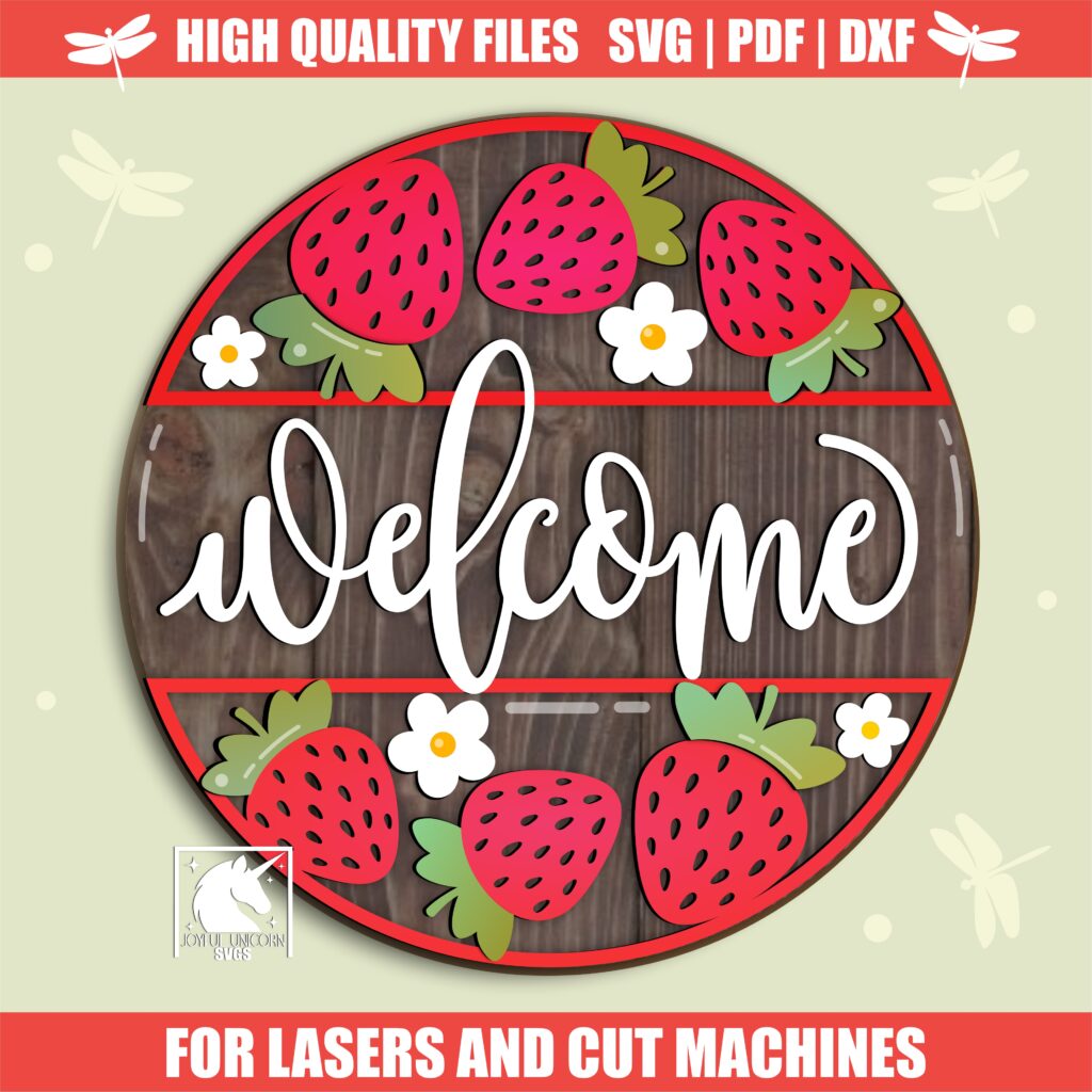 Strawberry Welcome Laser Cut Door Hanger, Spring, Summer Welcome Sign ...